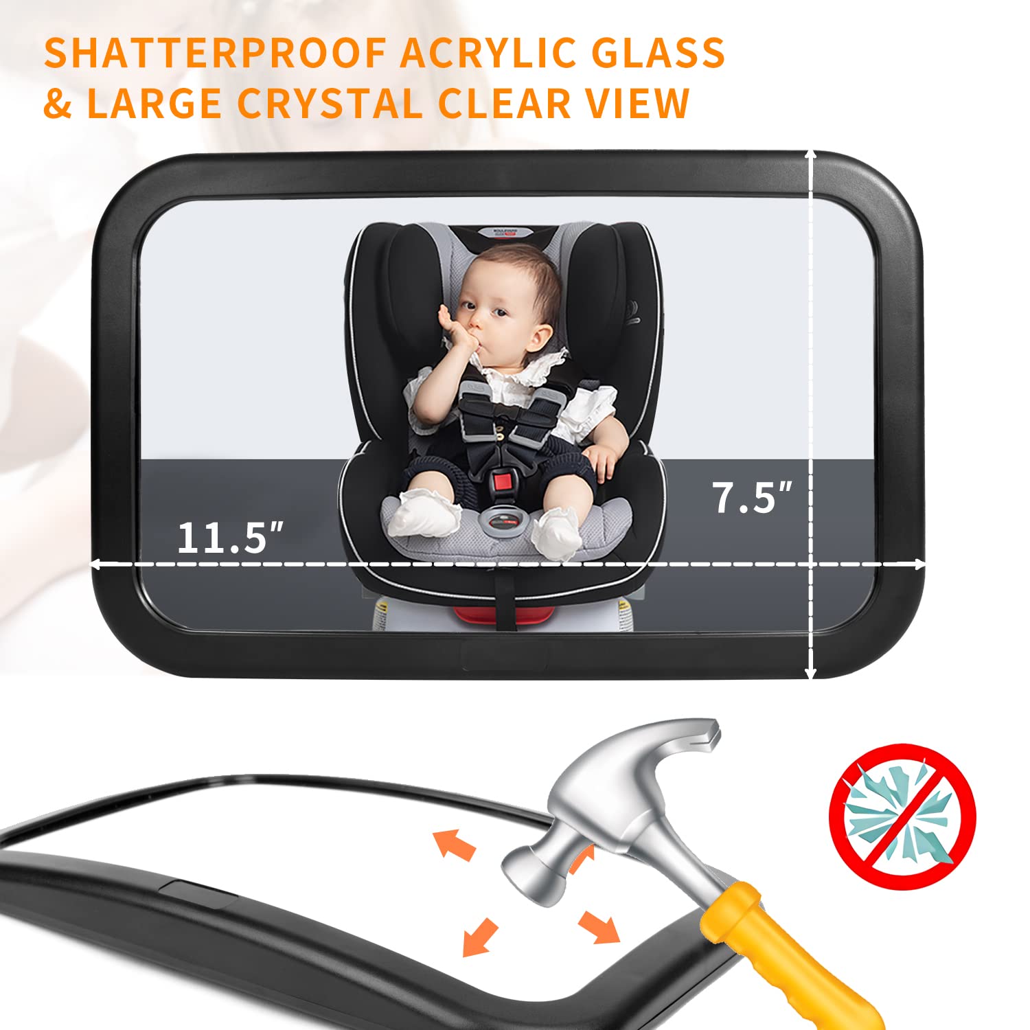 Baby Car Mirror for Car Seat Rear Facing,Large Safety Car Seat Mirror for Rear Facing Infant Child with Wide Crystal Clear View - Shatterproof 360° Adjustable Baby Mirror for Back Seat Rear Facing