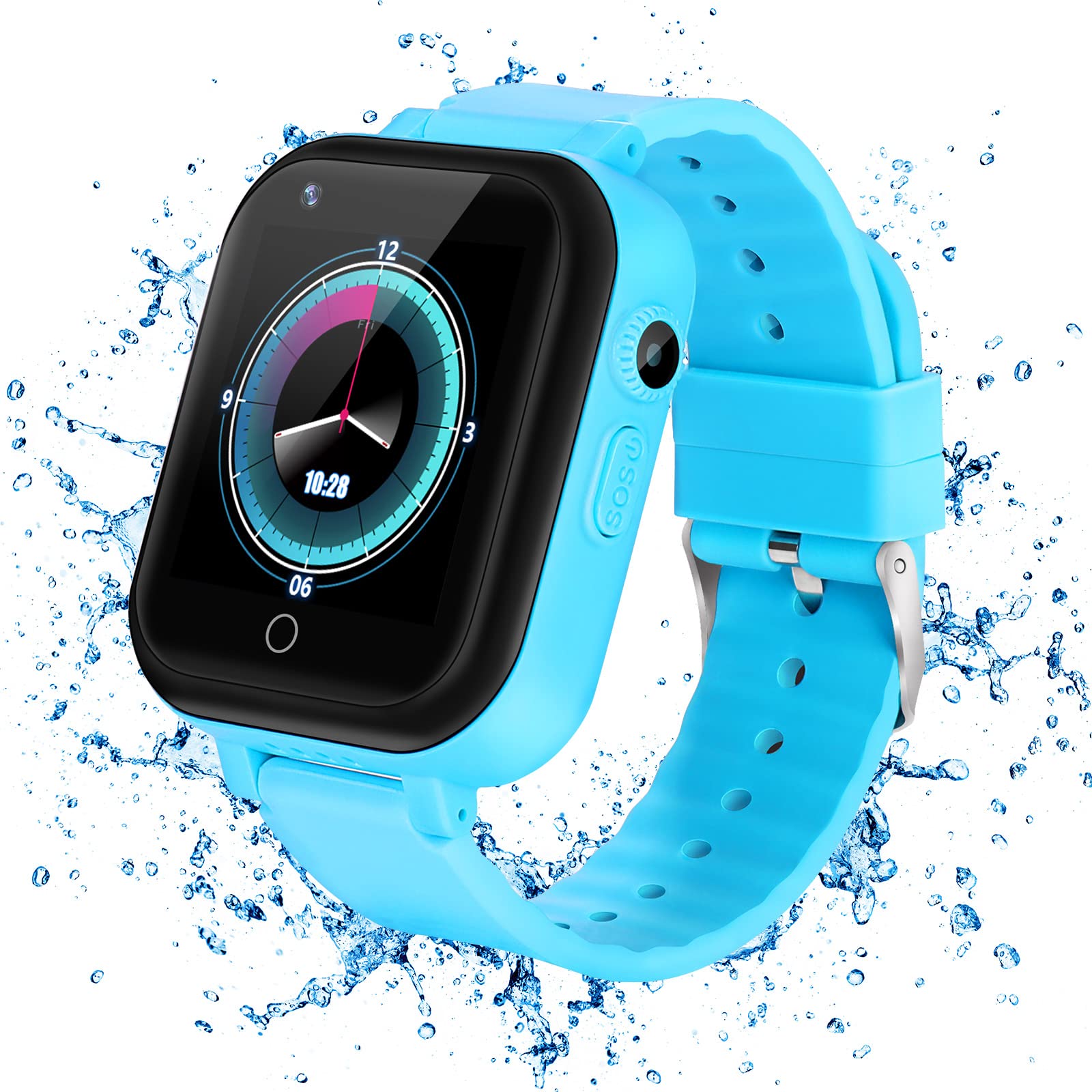 LiveGo 4G SmartWatch for Kids, IP67 Waterproof GPS Smart Watch with Voice and Video Chat Tracker Pedometer SOS SIM Wifi, Cell Phone Wrist Watch for 3-15 Years Kids Gifts (Blue)