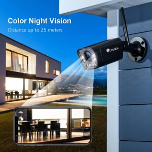 Ctronics 4K 8MP Security Camera Outdoor WiFi with 25M Color Night Vision, CCTV Camera Surveillance Camera Home Security with Human Detection, Two-Way Audio, IP66 Waterproof, SD Card Storage, Black