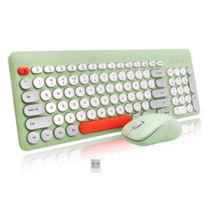 wireless keyboard and mouse combo 2.4g usb cordless keyboard with number pad,quiet click,cute round key,ultra slim,full size for computer laptop pc desktop windows mac,sage green