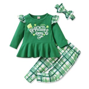 hintina infant baby girls st. saint patrick's paddys day outfit ruffle long sleeve clover shamrock clothes set 6-12 months