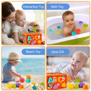 UNIH Baby Sensory Bin Toys for 1 Year Old Boy Girl, Montessori Baby Shape Sorter Toy with Textured Blocks and ABCs, Early Learning Developmental Gifts Toys, Baby Toys 6 to 12-18 Months