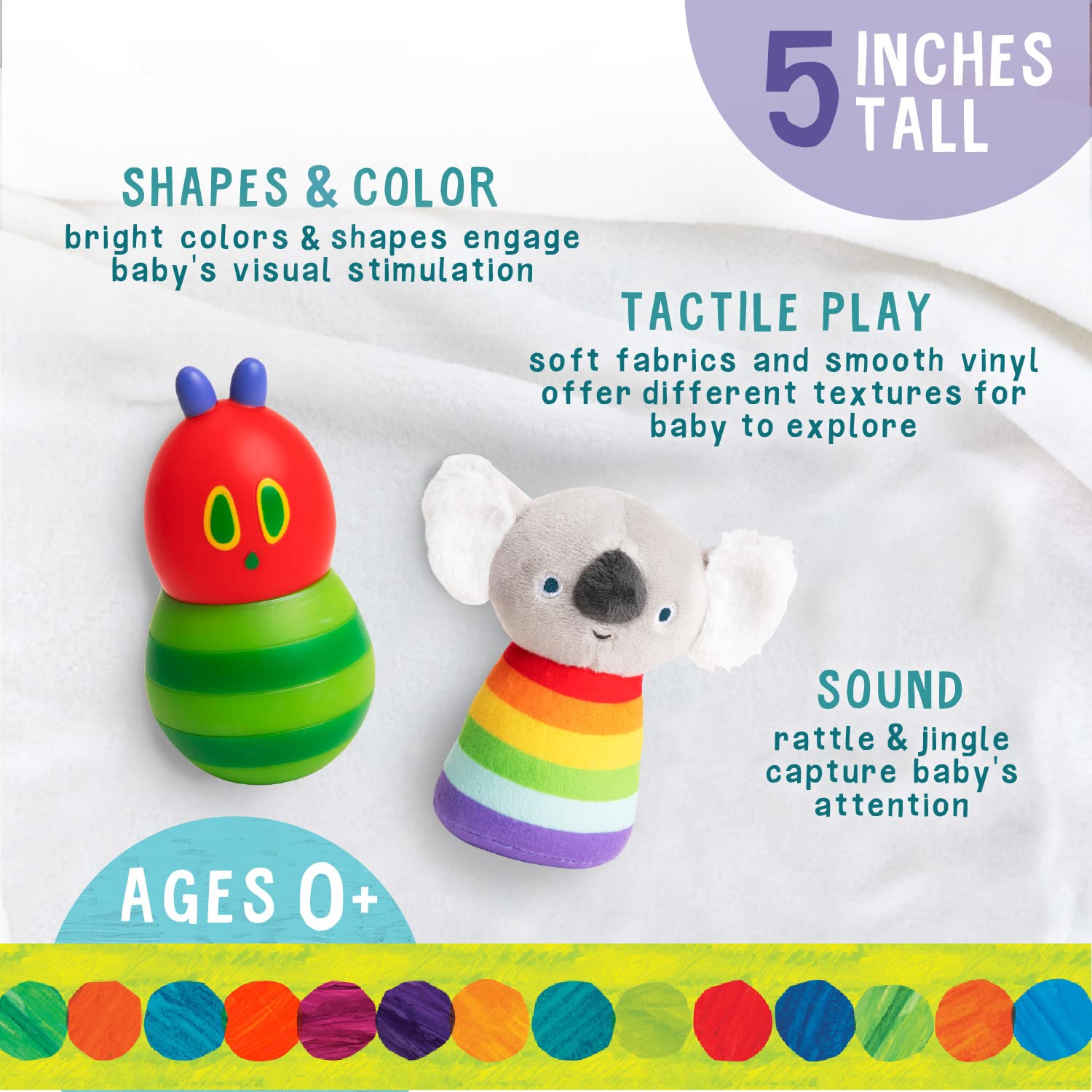 Kids Preferred Eric Carle Very Hungry Caterpillar Vinyl Jingler & Plush Koala Rattle 2 Piece to Set for Infant and Baby Boys and Girls