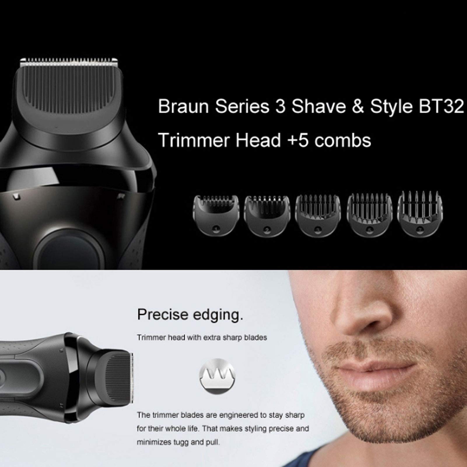 Shaver Trimmer Head Electric Shaver Beard Trimmer Head Compatible + 5pcs Comb Trimming Set With Series 3, Bt32 Head Replacement Blade