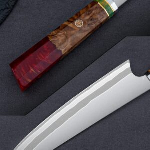 Orlan Kiritsuke Chef Knife - 8 inch - Professional Kitchen Knife - Hand Forged 67 Layers - Japanese 440C Stainless Steel - Damascus Blade - with Sheath & Case - DarkRed