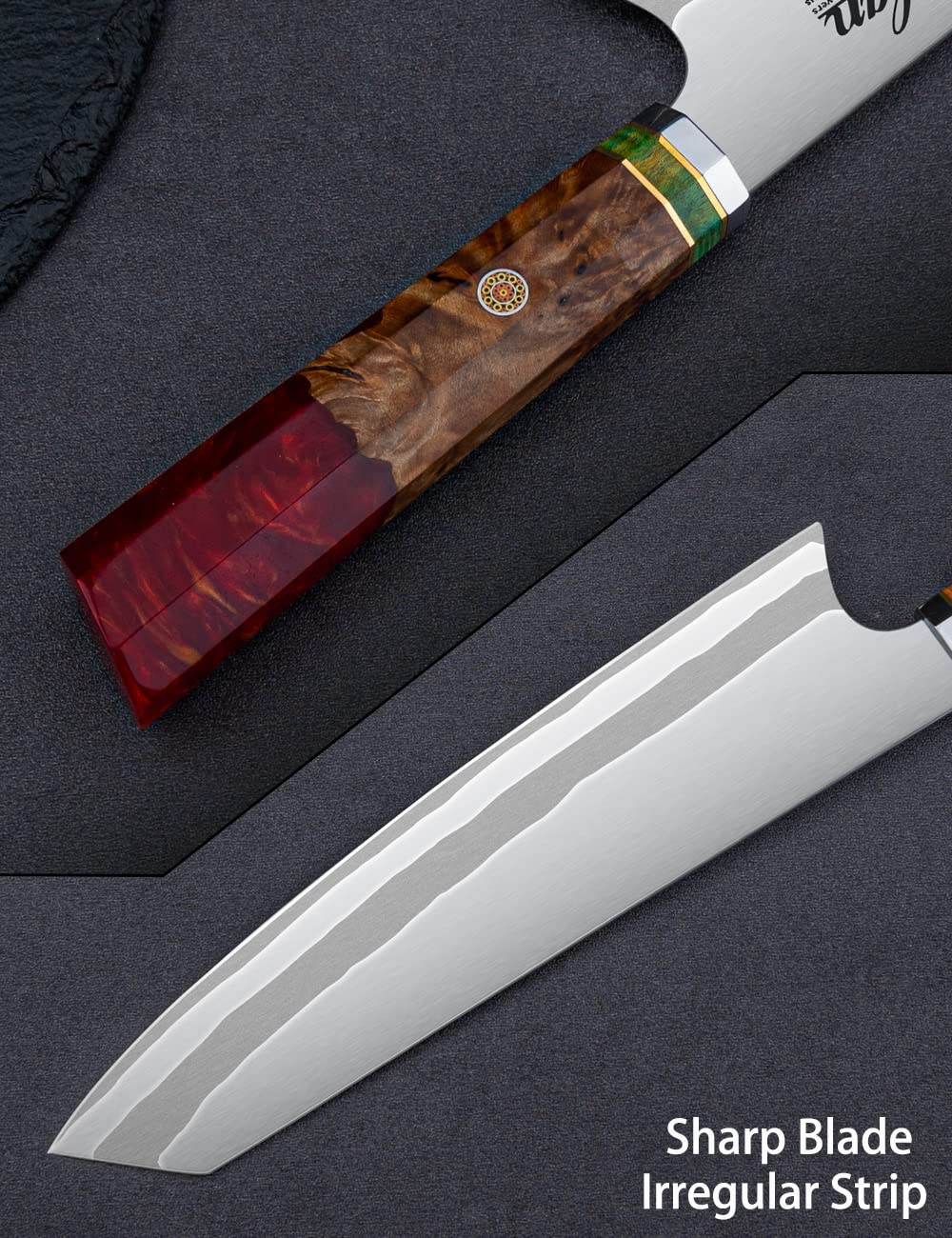 Orlan Kiritsuke Chef Knife - 8 inch - Professional Kitchen Knife - Hand Forged 67 Layers - Japanese 440C Stainless Steel - Damascus Blade - with Sheath & Case - DarkRed