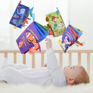 Ailiserno Cloth Books Toy 4 Set -- Sensory Touch Learning Shower with Crinkle Cloth Book for Baby and Toddlers