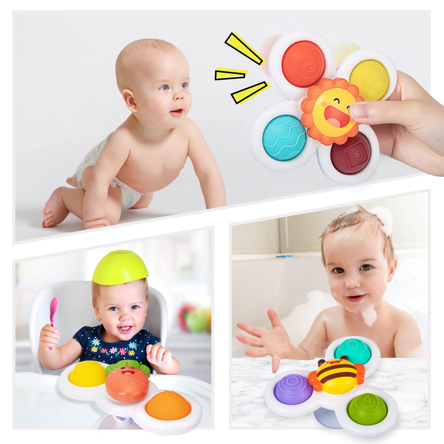 NARRIO Suction Cup Spinner Toys for 1 Year Old Boy Gifts, Spinning Top Baby Bath Toys 6-12-18 Months, 1st One Year Old Girl Christmas Birthday Gifts Travel Sensory Toys for Toddlers 1-3