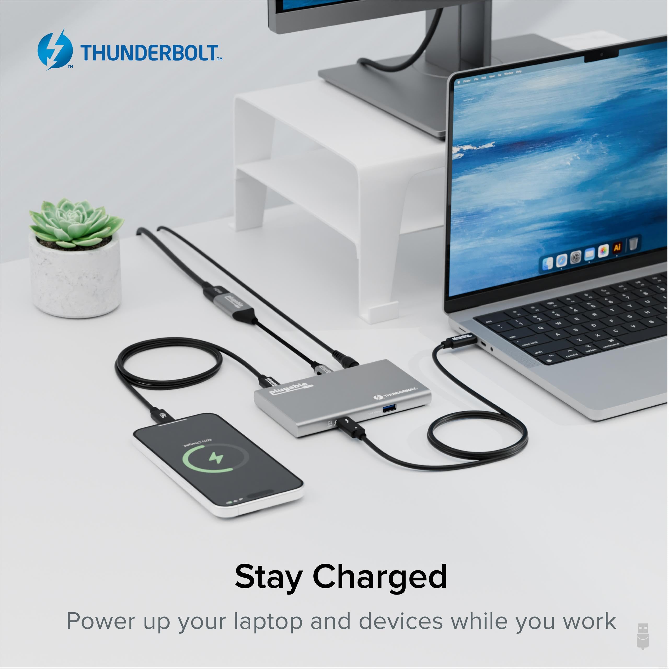 Plugable 5-in-1 Thunderbolt 4 Hub,Single 8K or Dual 4K Display; 4K HDMI Adapter Included, Offers Thunderbolt 4/3, USB4, and USB-C Expansion for Modern Mac and Windows Systems, Driverless