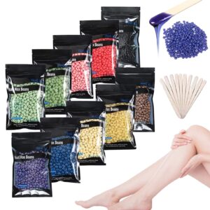 hard wax beads for hair removal, 2.2 lb/1000g/35 oz total, 10pcs hair removal wax beads for face, eyebrow, back, bikini areas, at home painless waxing beads for women men