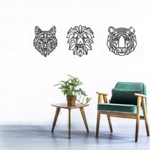 3 pieces geometric safari nursery decor- 3d acrylic animal wall art- modern living room wall decor stickers- lion tiger fox jungle theme wall decal