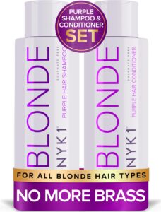 no more brass purple shampoo and conditioner set (2 x 16.9 fl oz) sulfate free purple shampoo for blondes and purple conditioner - blonde shampoo and conditioner set to eliminate yellow brassy tones