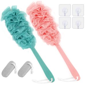 wobevb back scrubber for shower, back brush long handle for shower, soft nylon mesh sponge for shower, loofah on a stick for men women, exfoliating scrub cleaning luffa for elderly