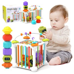 juxue baby sensory bin shape sorter toy for 1 year old, sensory stacking toys for babies 6-12 months, toddlers fine motor skills montessori developmental toys age 1-2-3-4