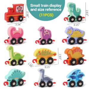 BESTAMTOY Wooden Colorful Dinosaur Number Train Toys Matching Sequencing Games Recognition Educational Learning Counting Set Building Blocks Kit