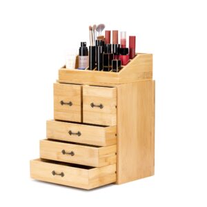 readaeer bamboo makeup organizer with drawers large cosmetic organizer countertop