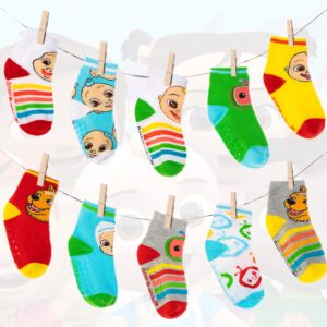 Accessory Supply Cocomelon Socks, 10-Pack Kids Socks for 6-24 Months & 2T-5T, Socks with Grips for Kids