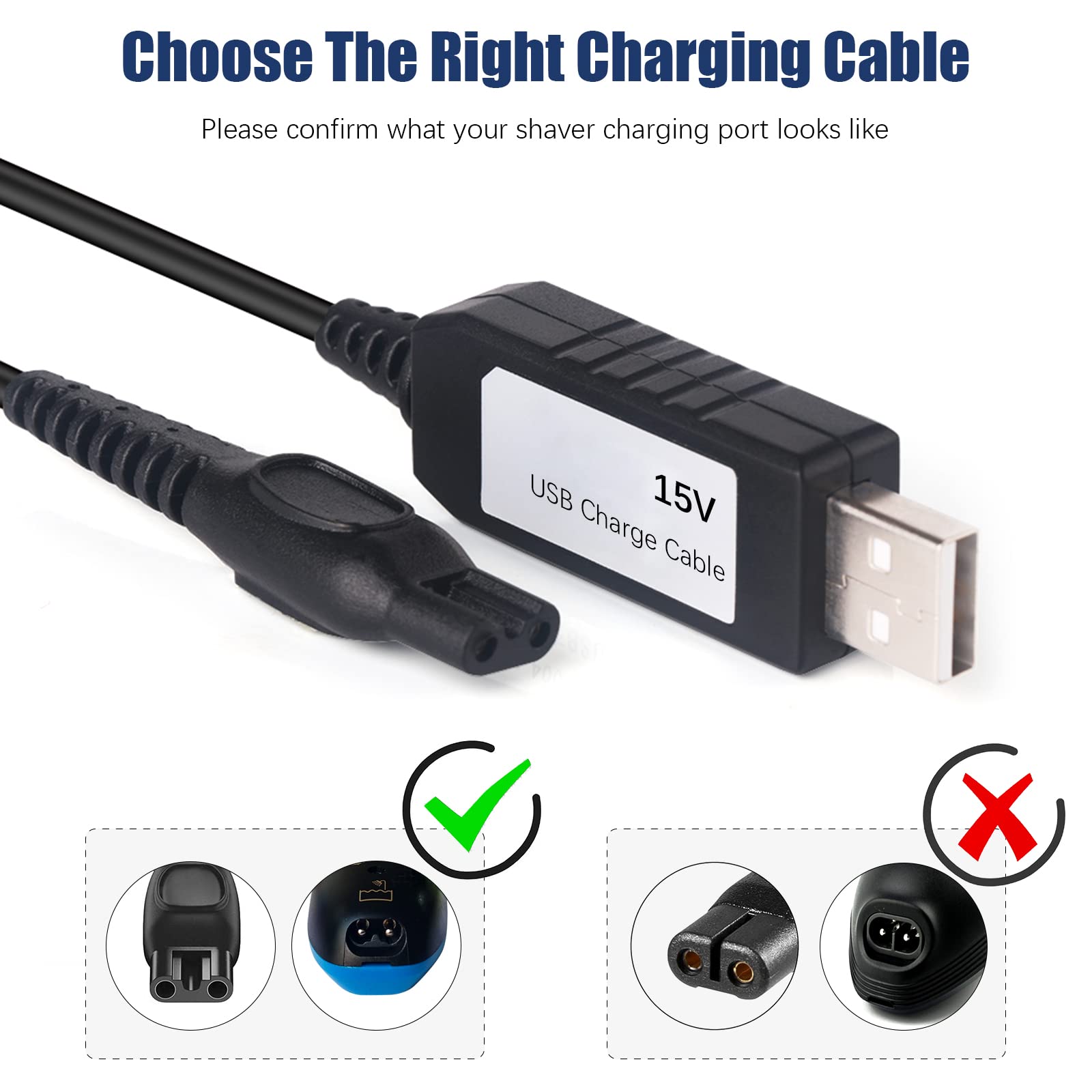 15V Replacement USB Data Charger Power Cable Compatible with HQ8505 7000 7120 7140 5000 3000 Series and More