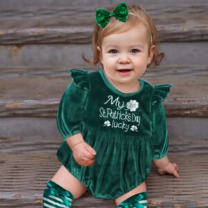 KANGKANG Baby Girl Clothes St Patricks Day My First St. Patricks Day Baby Girl Green Long Sleeve Romper with Leg Warmer 3pcs Baby Girl St. Patricks Day Outfit St Patricks Day Outfit Girls