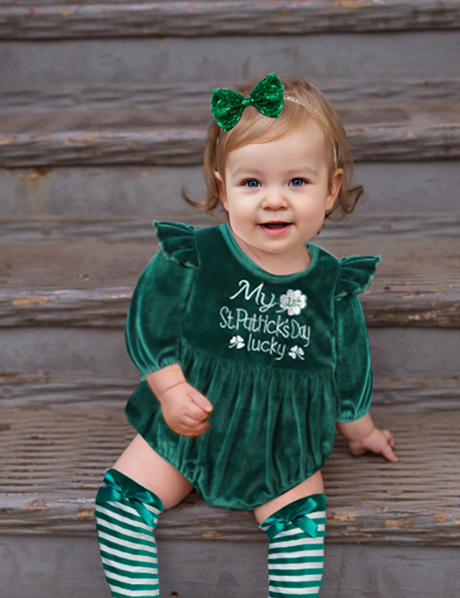 KANGKANG Baby Girl Clothes St Patricks Day My First St. Patricks Day Baby Girl Green Long Sleeve Romper with Leg Warmer 3pcs Baby Girl St. Patricks Day Outfit St Patricks Day Outfit Girls