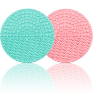 makeup brush cleaning pad, brush cleaning mat, silicone makeup cleaning brush scrubber mat, cosmetic brush cleaner with suction cup for valentines day (2 pack-green & pink)