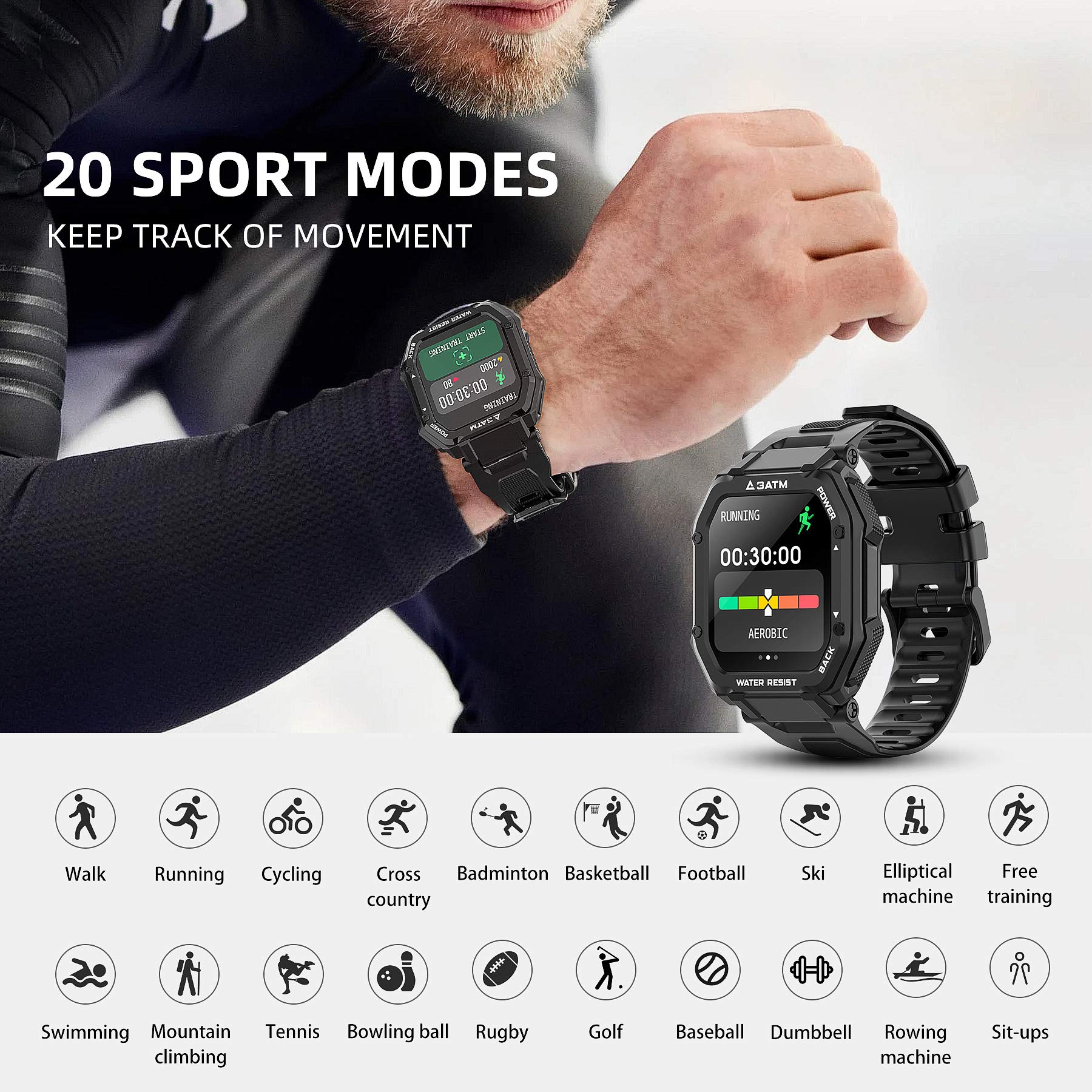 Smart Watches for Men Women Fitness Tracker with Heart Rate Blood Oxygen & Sleep Monitoring 1.69 inch Full Touch Screen 3ATM Waterproof Smart Watch for iOS Android Phones (Green)