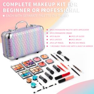 Hot Sugar All In One Makeup Set for Teenager Girls 10-12 Full Makeup Kit for Beginners Includes Eye Shadow Palette Blush Lip Gloss Lipstick Eye Pencil Brush Mirror (Purple Heart)