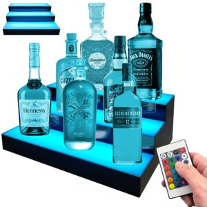 royxen led lighted liquor bottle shelf 3 tier, 16 inch bar shelf with remote, bottle stand multi-color lighting modes for bars