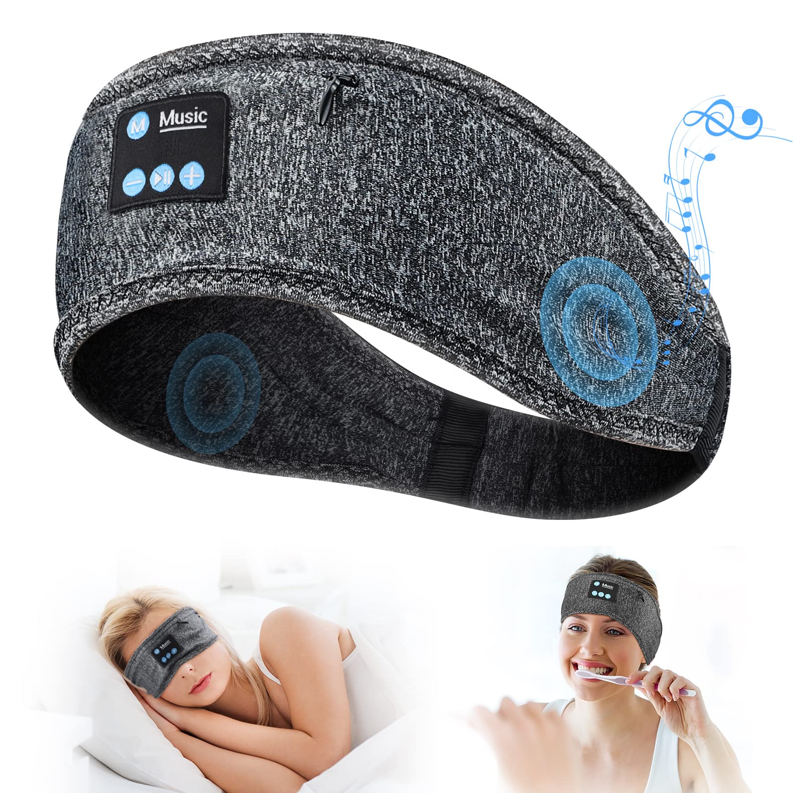 Sleep Headphone Headband Wireless Music Cozy Band with HD Speakers Handsfree Microphone for Sports, Gifts (2022 Upgraded Version)