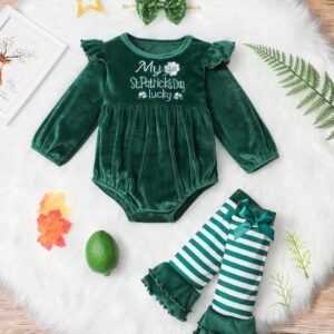 KANGKANG Baby Girl Clothes St Patricks Day My First St. Patricks Day Baby Girl Green Long Sleeve Romper with Leg Warmer 3pcs Baby Girl St. Patricks Day Outfit St Patricks Day Outfit Girls