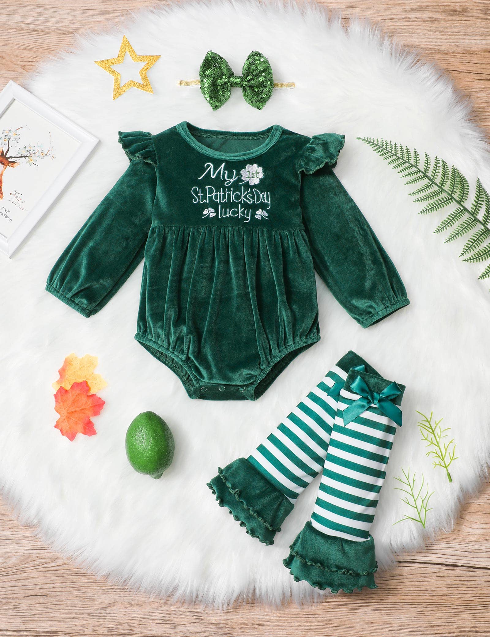 KANGKANG Baby Girl Clothes St Patricks Day My First St. Patricks Day Baby Girl Green Long Sleeve Romper with Leg Warmer 3pcs Baby Girl St. Patricks Day Outfit St Patricks Day Outfit Girls