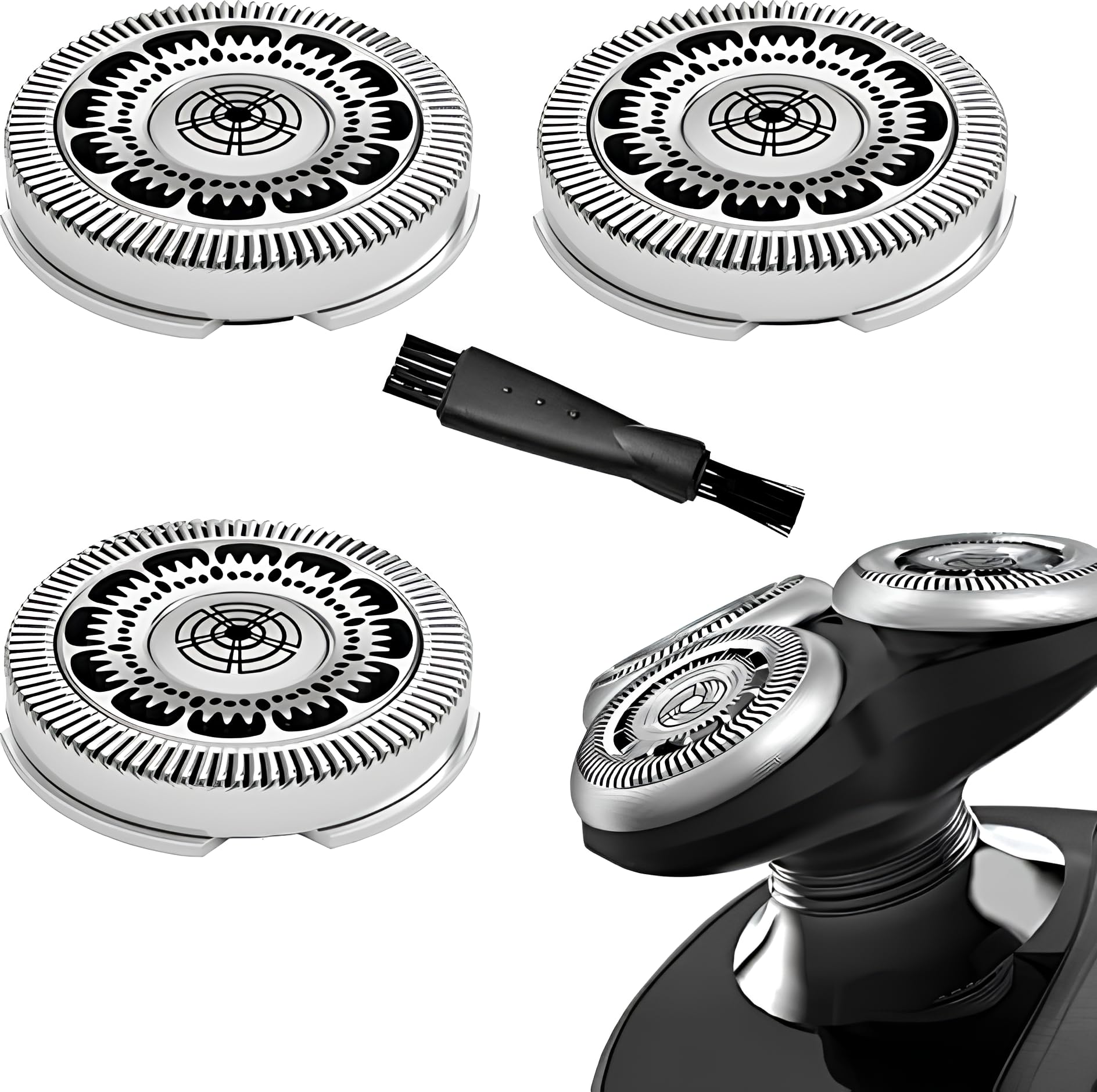 Sh90 Replacement Heads Compatible with Philips Norelco Series 9000 Replacement Blades for Philips Norelco 9000 Replacement Heads for Electric Shaver Series 9000(S9xxx) 8000(S8xxx),3Pcs & Brush