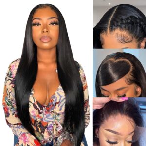 straight lace front wigs human hair pre plucked 22inch 13x4 hd transparent lace frontal wigs human hair wigs for black women glueless straight wigs brazilian virgin human hair 160% density