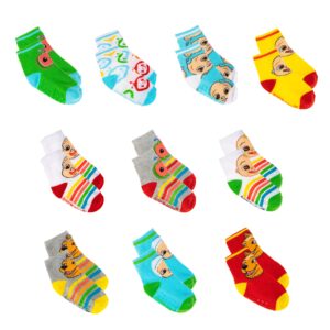 accessory supply cocomelon socks, 10-pack kids socks for 6-24 months & 2t-5t, socks with grips for kids