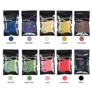 Hard Wax Beads for Hair Removal,10 Colors Hard Wax Beans 2.2lb,Bulk Wax Pearls for Underarms Back and Chest Home Waxing