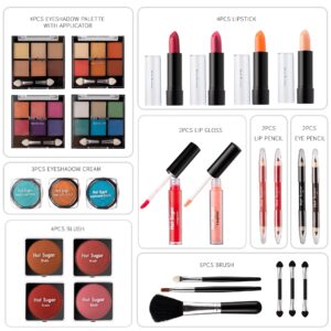 Hot Sugar All In One Makeup Set for Teenager Girls 10-12 Full Makeup Kit for Beginners Includes Eye Shadow Palette Blush Lip Gloss Lipstick Eye Pencil Brush Mirror (Purple Heart)