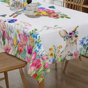 pinatas easter tablecloth 60x120 rectangle, spring flower dining easter table decor, easter table cloth with bunny flower, multi-use washable polyester spring tablecloth for home party dining picnic