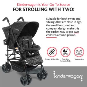 Kinderwagon HOP Lightweight Double Stroller - Umbrella Stroller, Twin Stroller Compatible with One Infant Car Seat, Smooth Infant and Toddler Double Stroller, Includes Rain Cover & Cup Holder (Black)