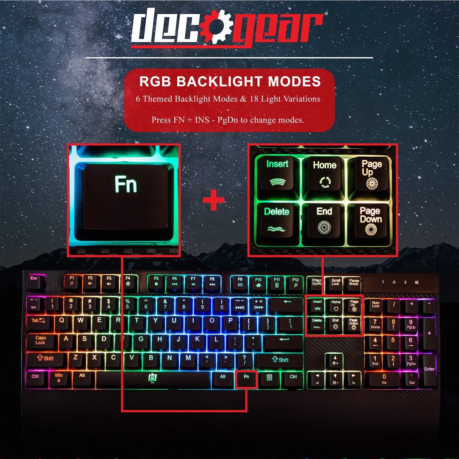 Deco Gear MECHBRD100 Mechanical Gaming Keyboard - RGB Back Lighting - Anti-Ghosting Black - (Renewed)