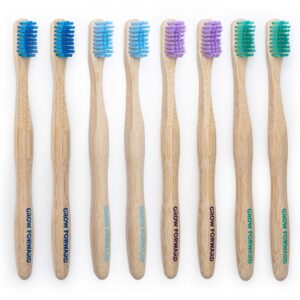 grow forward premium bamboo toothbrushes medium bristles toothbrushes - manual toothbrush pack of 8 - aesthetic wooden look - natural eco friendly sustainable biodegradable adult tooth brush