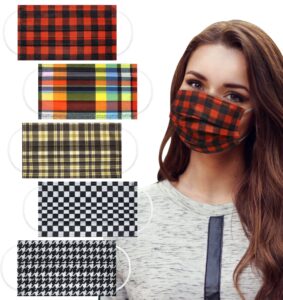 sometheme special 50pcs unisex adults assorted colors single use face mask disposable mixed camouflage protective cover mask elastic ear loops (50 pc - plaid pattern)