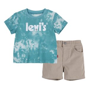 levi's baby boy's graphic t-shirt and shorts 2-piece set, brittany blue, 2t