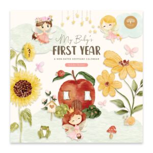 baby's first year book & calendar with 54 stickers by bright day – capture milestones with baby's first year calendar – keepsake memory journal for newborns