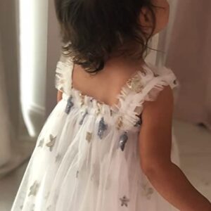 Little Toddler Baby Girl Princess Sequin Stars Tutu Dress Rainbow Sleeveless Strap Dress Sundress Summer Outfits (C-Beige Stars, 3-4T)