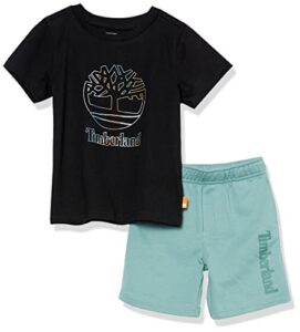 timberland baby boys 2 pieces tee shorts set, deep black, 12m us