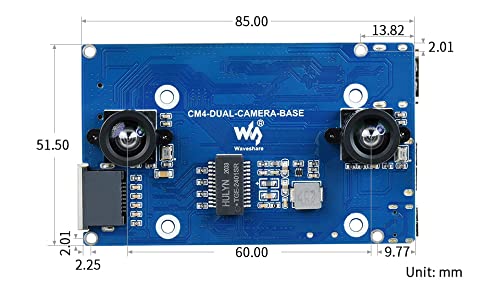 Binocular Camera Base Board + Interface Expander for Raspberry Pi Compute Module 4,Dual 8MP Camera 4K Gigabit ETH and Interfaces to Connect 40PIN GPIO HAT,M.2 Slot for SSD or Communication Module