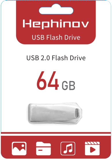 64GB USB 2.0 Flash Drive, Hephinov Mini USB Stick, UDP Thumb Drive, Zinc Alloy Jump Drive, Pen Drive, Memory Stick for PC/Computer/Sound/Speaker/External Storage (USB 2.0 64G)