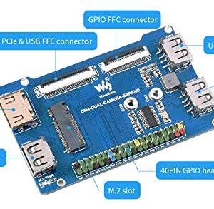 Binocular Camera Base Board + Interface Expander for Raspberry Pi Compute Module 4,Dual 8MP Camera 4K Gigabit ETH and Interfaces to Connect 40PIN GPIO HAT,M.2 Slot for SSD or Communication Module