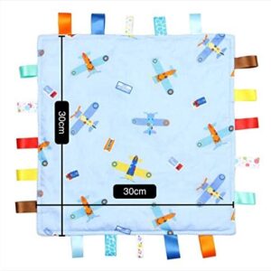 Blue Baby Comforter Blanket - Multi Coloured Airplane Security Blanket with Plain Blue Textured Underside