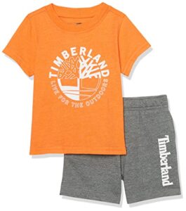 timberland baby boys 2 pieces tee shorts set, scarlet ibis, 18m us